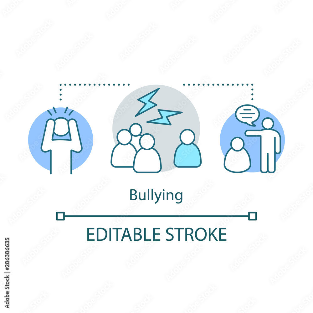 Bullying concept icon. Social prejudice, conflicts idea thin line ...