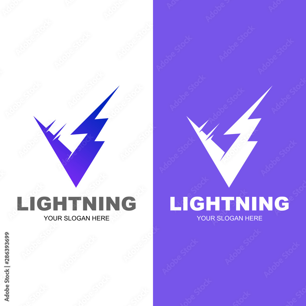 letter v with thunder logo design template, voltage icon, danger logo ...