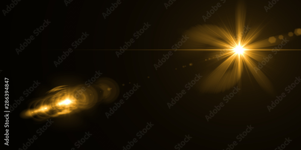 Lens flare light over black background. Easy to add overlay or screen ...