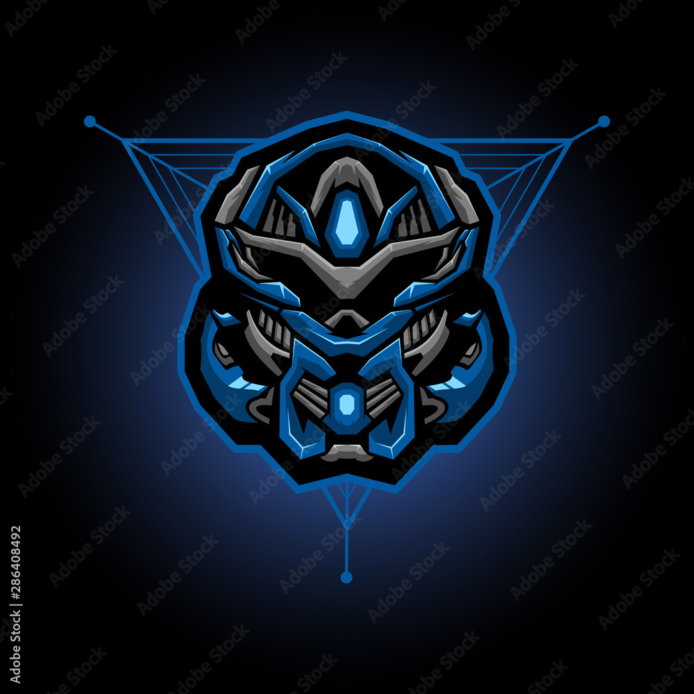 blue robotic head e sports logo or gaming mascot, mecha head for t ...