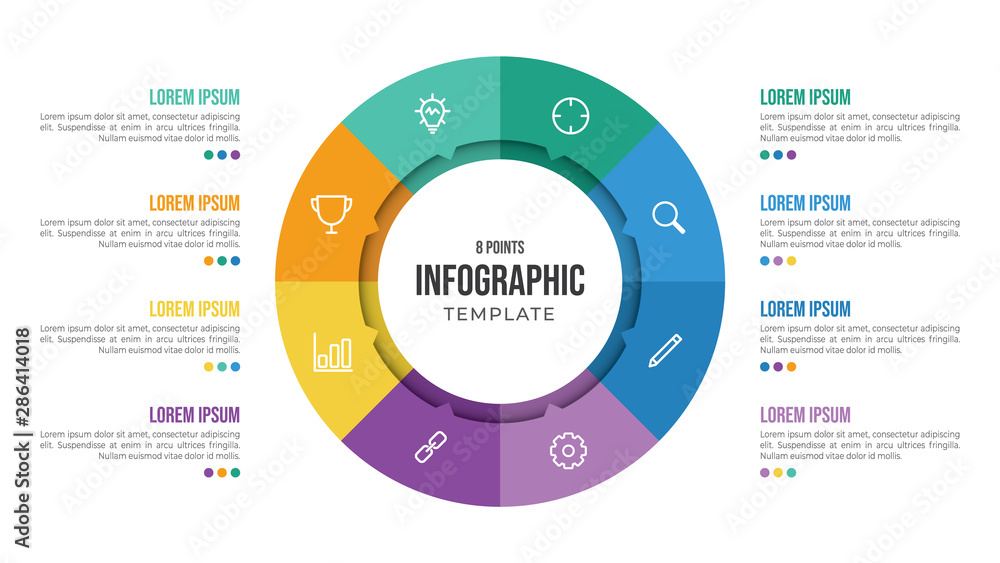 8 points circular infographic element template with icons and colorful ...
