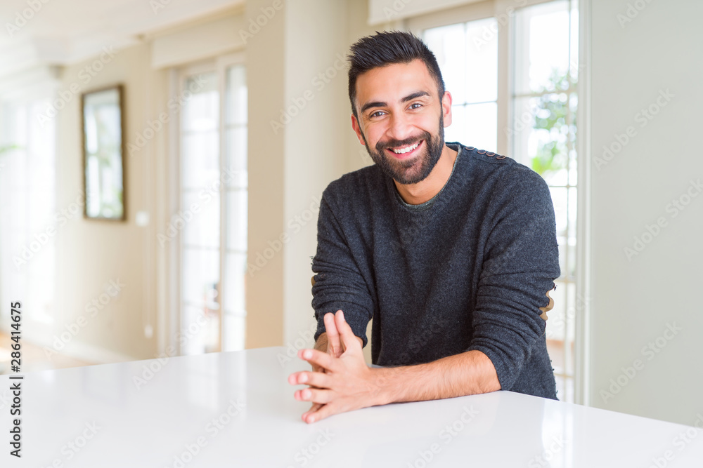 Handsome man smiling cheerful with a big smile on face showing teeth ...