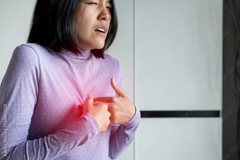 Asian woman having or symptomatic reflux acids,Gastroesophageal reflux ...
