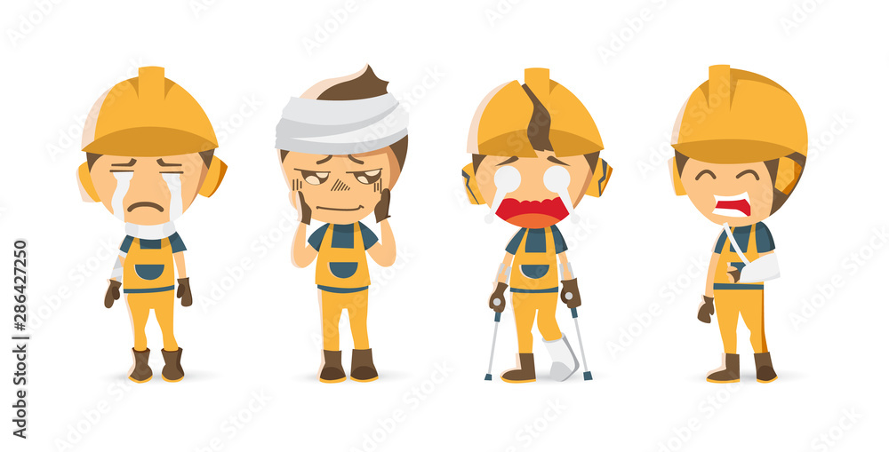 Construction worker a variety of injuries. Accident working. safety ...