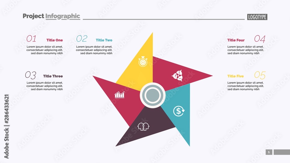 Metaphor diagram with five elements. Pinwheel, cycle chart, slide ...