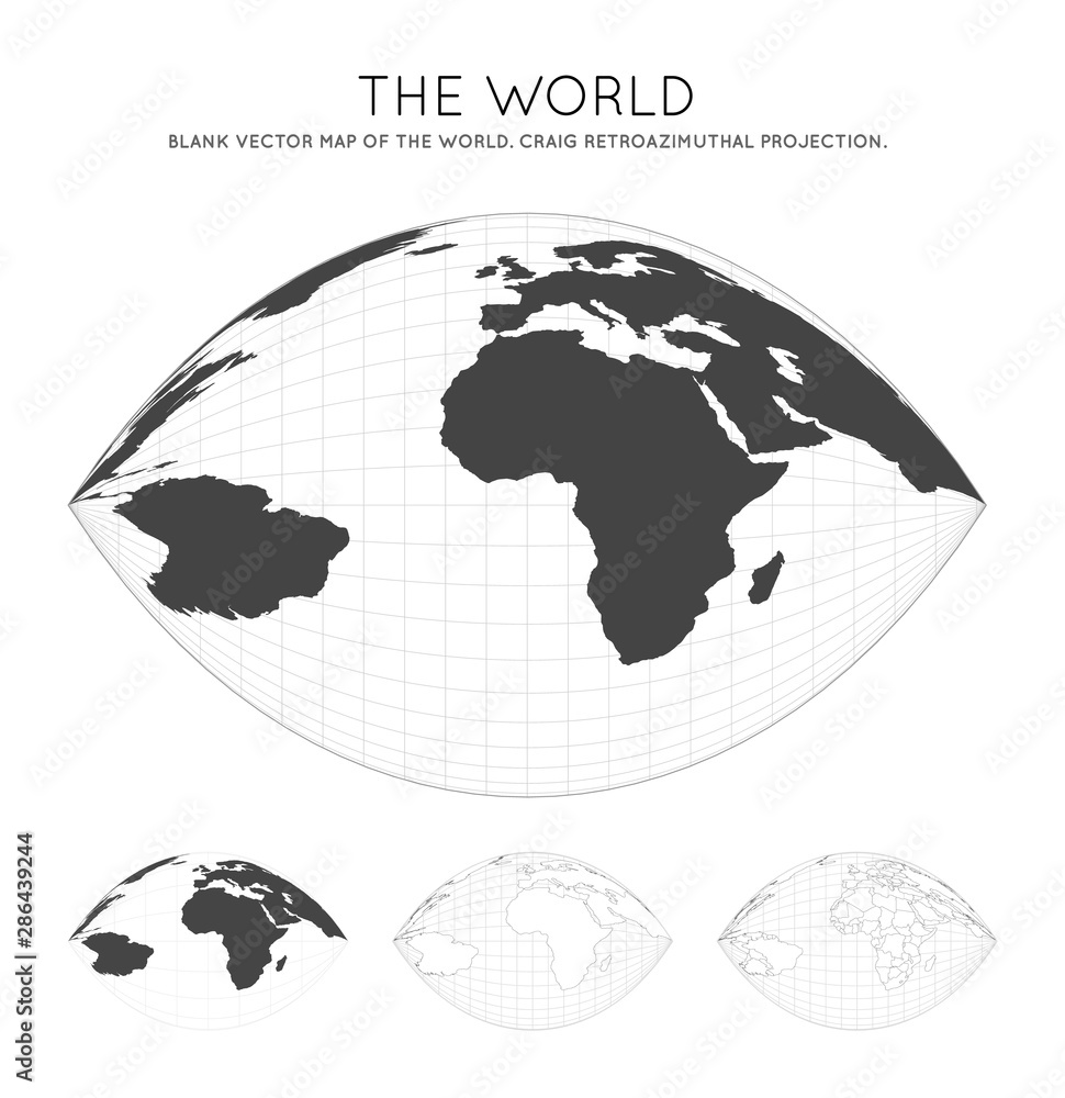 Map of The World. Craig retroazimuthal projection. Globe with latitude ...