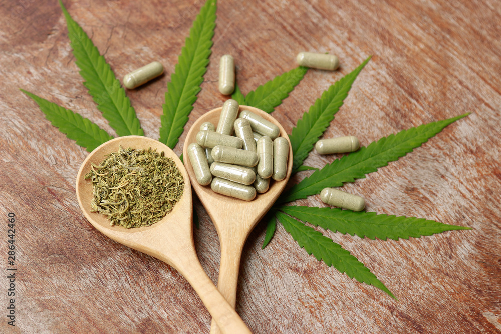 herbal medicine from cannabis leaf for healthy eating Stock Photo ...