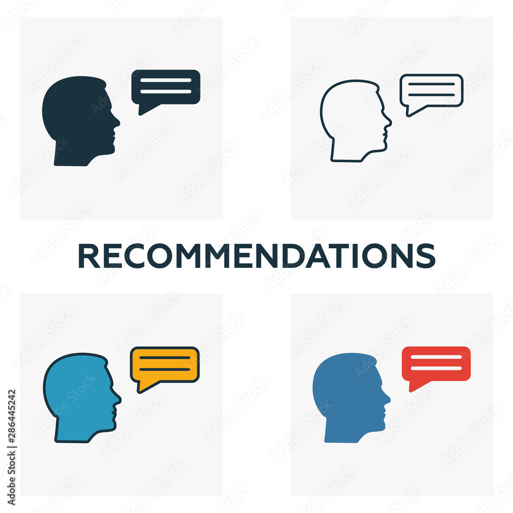 Recommendations icon set. Four elements in diferent styles from ...
