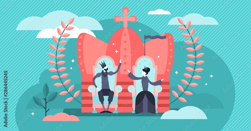 Monarchy vector illustration. Flat tiny government authority person ...