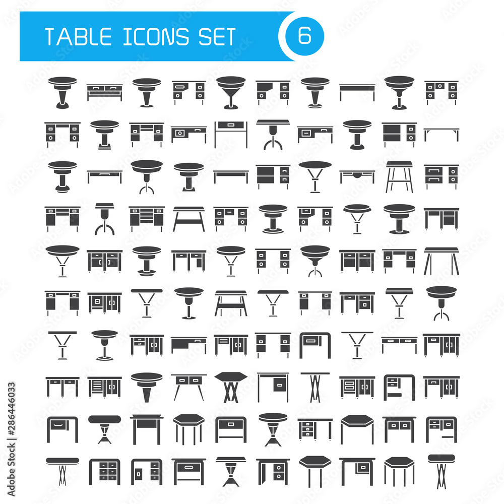 vector set of table, desk and chair icons Stock Vector | Adobe Stock
