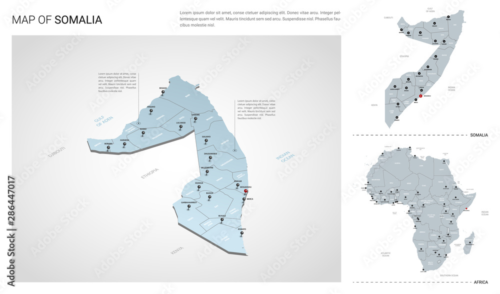 Vetor de Vector set of Somalia country. Isometric 3d map, Somalia map ...