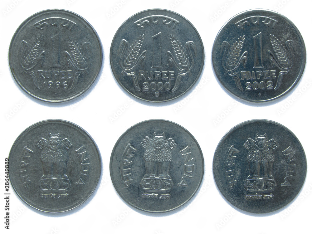 Set of 3 (three) Indian 1 Rupee different years stainless steel coins ...