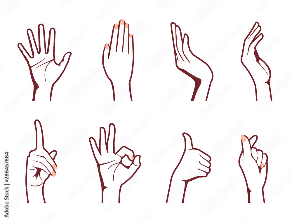 Female hand gesture (hand sign) vector illustration set / ok sign ...