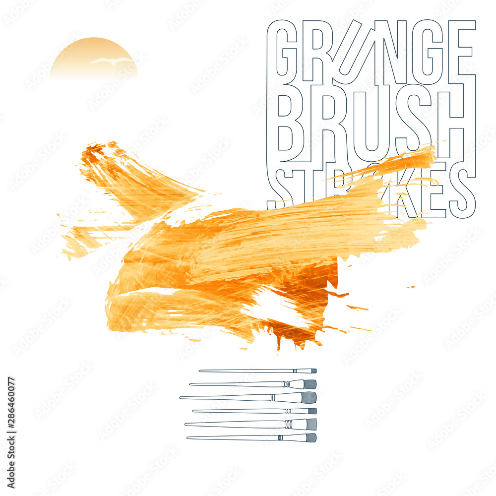 Orange brush stroke and texture. Grunge vector abstract hand - painted ...
