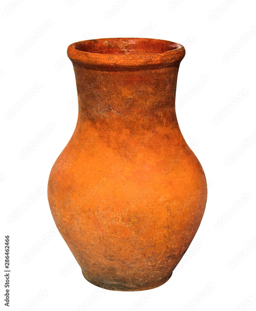 Vintage red clay pot on an isolated white background Stock Photo ...