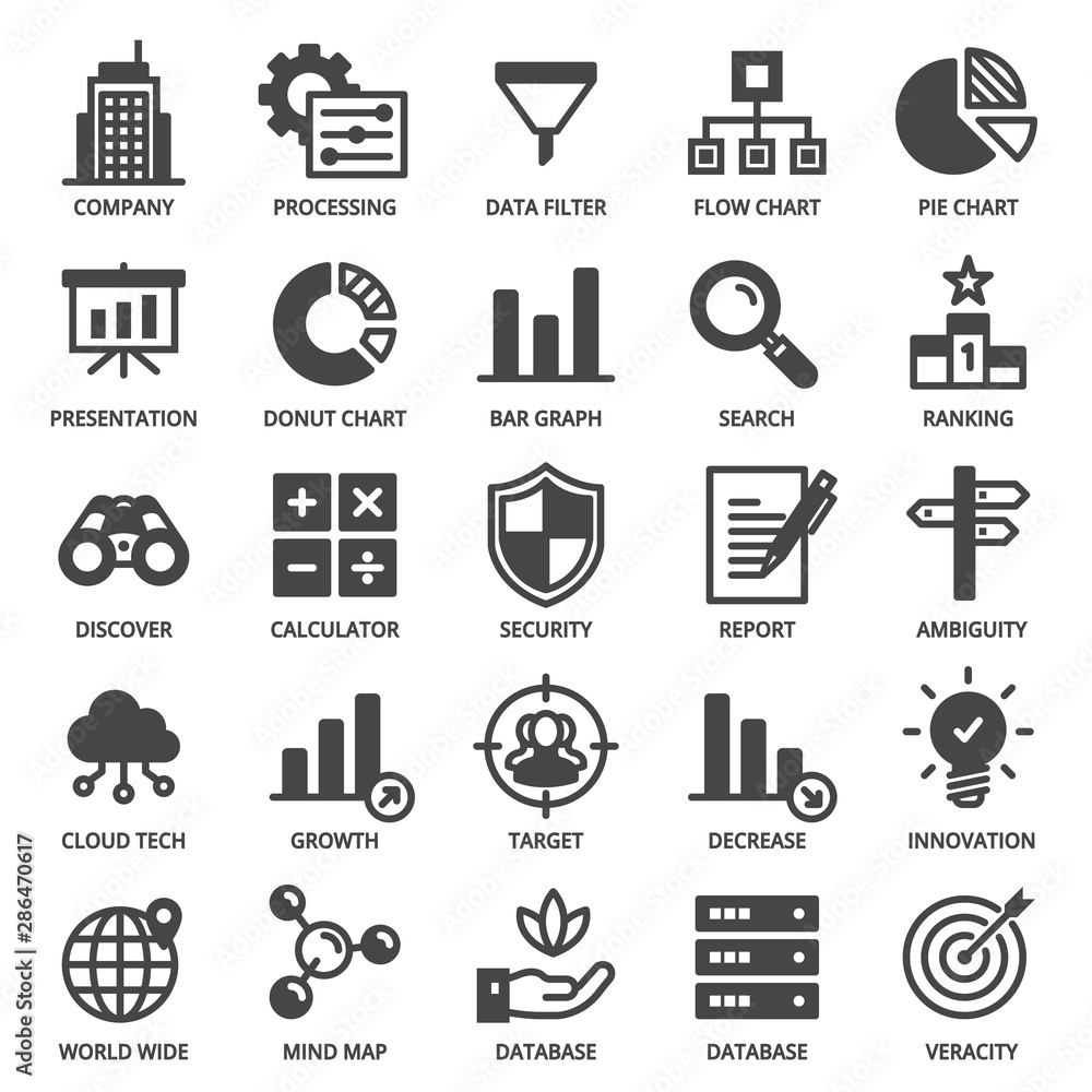 [PIXEL PERFECT] Big Data / Data Analytics Icon Set - editable stroke ...