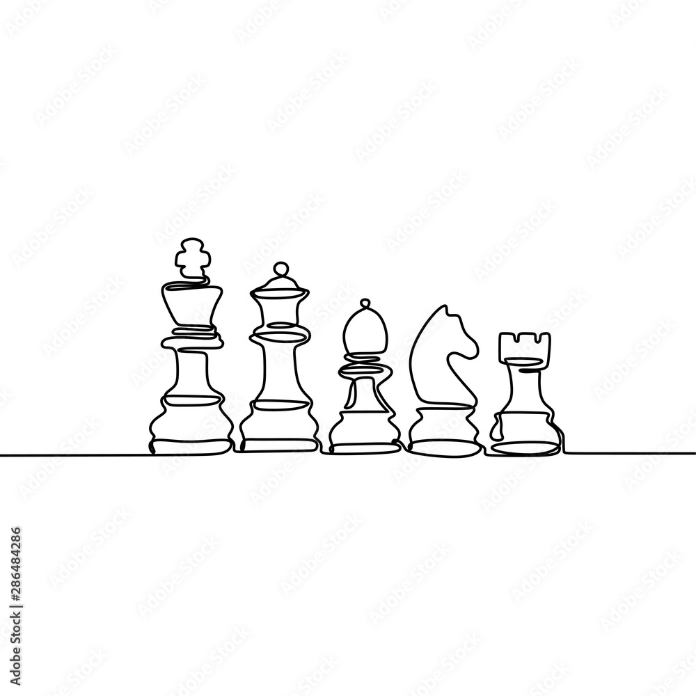 Continuous one line drawing of chess pieces minimalist design isolated ...
