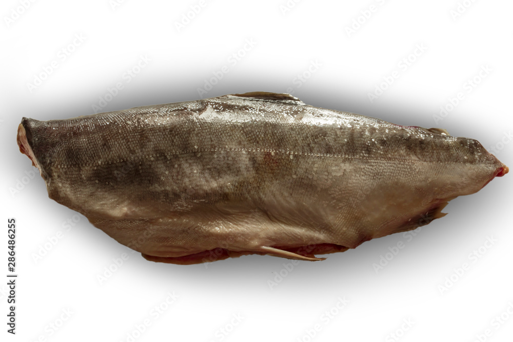 Cut carcass of salted pink salmon without a head and a tail fin ...