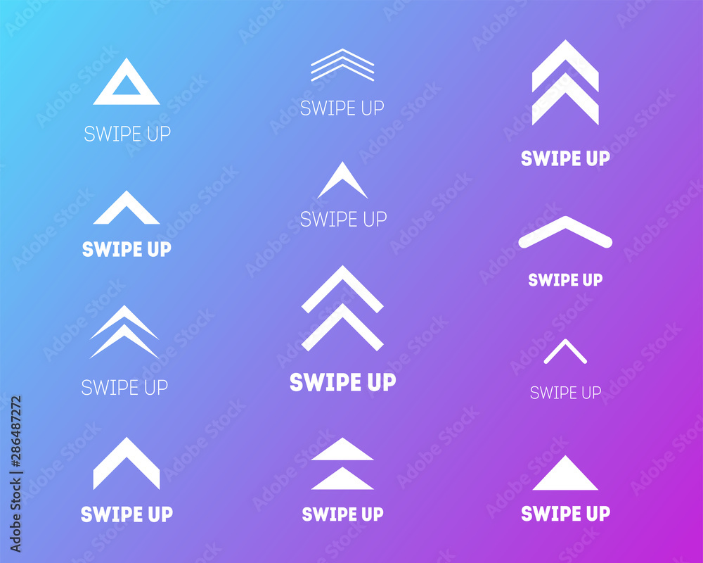 Swipe up icon set isolated on gradient background for stories design ...