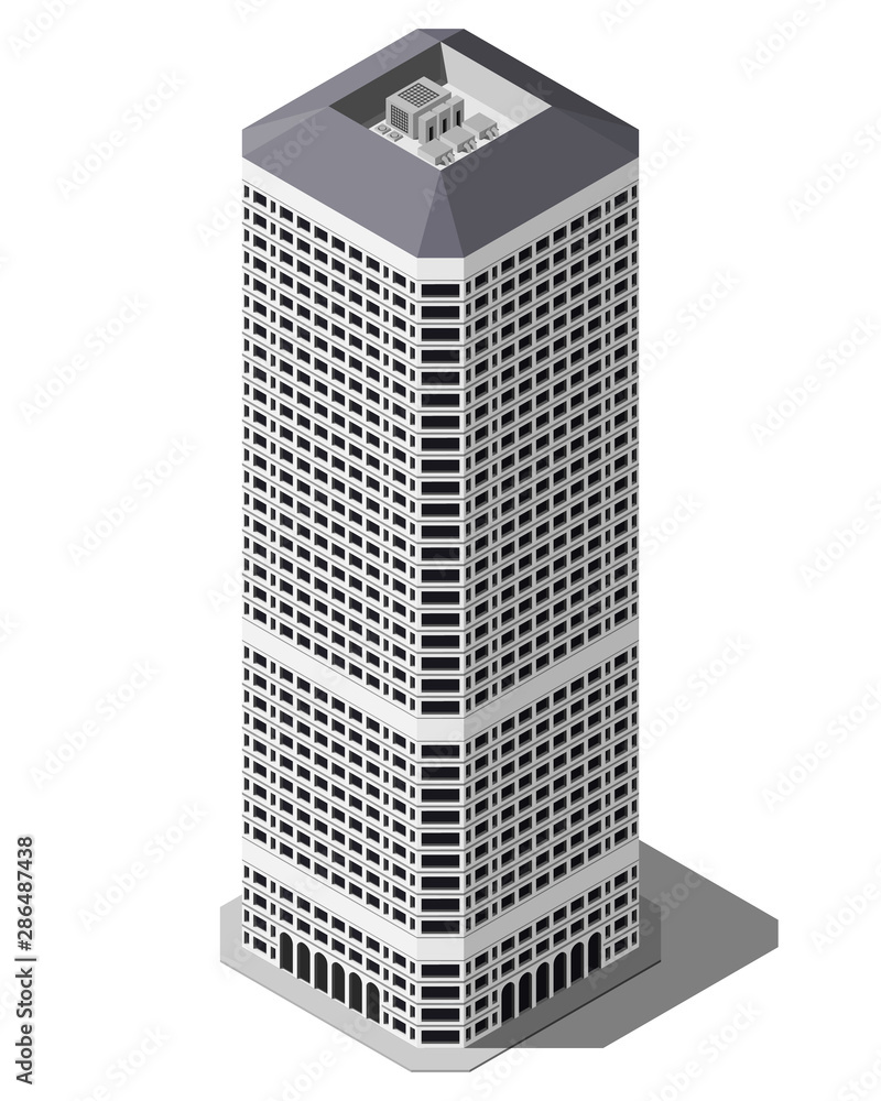 Isometric tall building vector illustration isolated on white ...