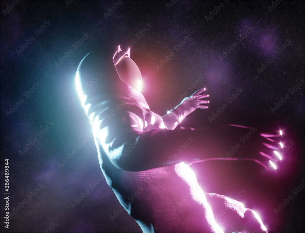 Astronaut neon cyberpunk background concept. 3d rendering. Stock ...