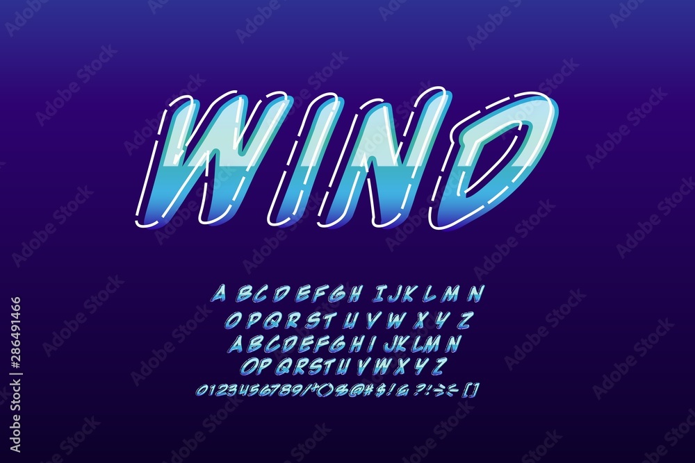 Blue Alphabet Vector Font. Type letters, numbers and punctuation marks ...