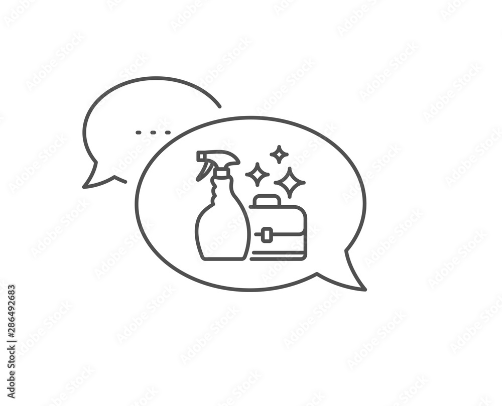 Cleaning spray line icon. Chat bubble design. Washing liquid or ...
