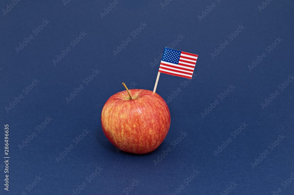 Red apple with United State of America flag as a symbol of New York ...