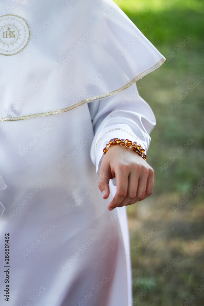 Christian church first holy communion children holding candles, rosary ...