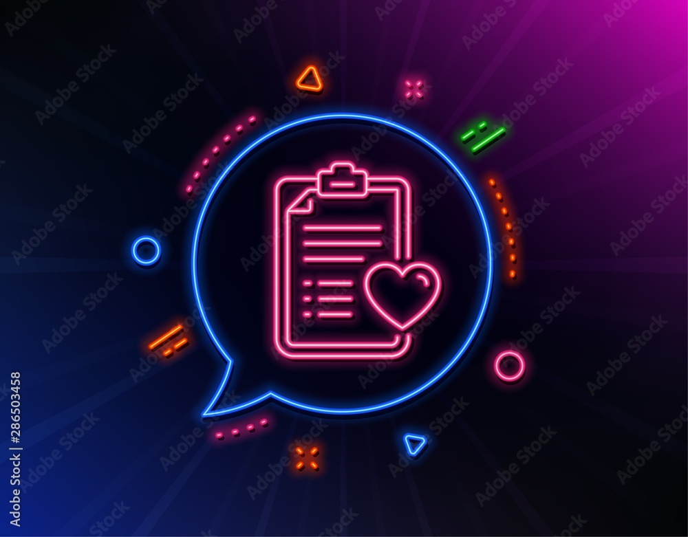 Medical survey line icon. Neon laser lights. Hospital patient history ...