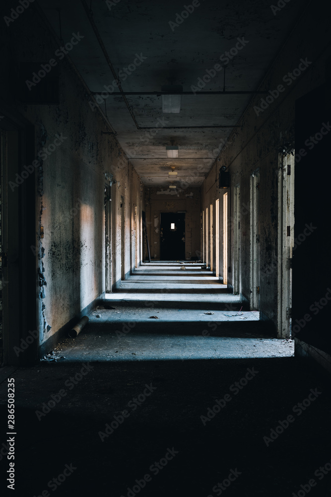 Derelict Empty Hallway with Open Doors - Abandoned Central Islip State ...