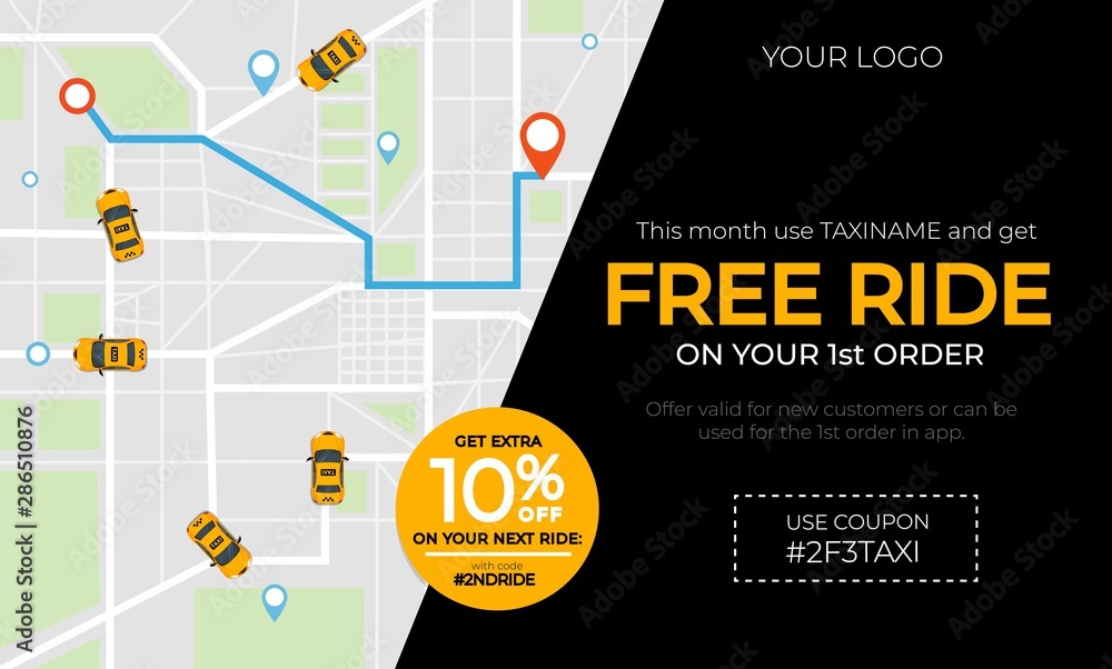 Poster Modern taxi banner ad with promotional code vector illustration ...