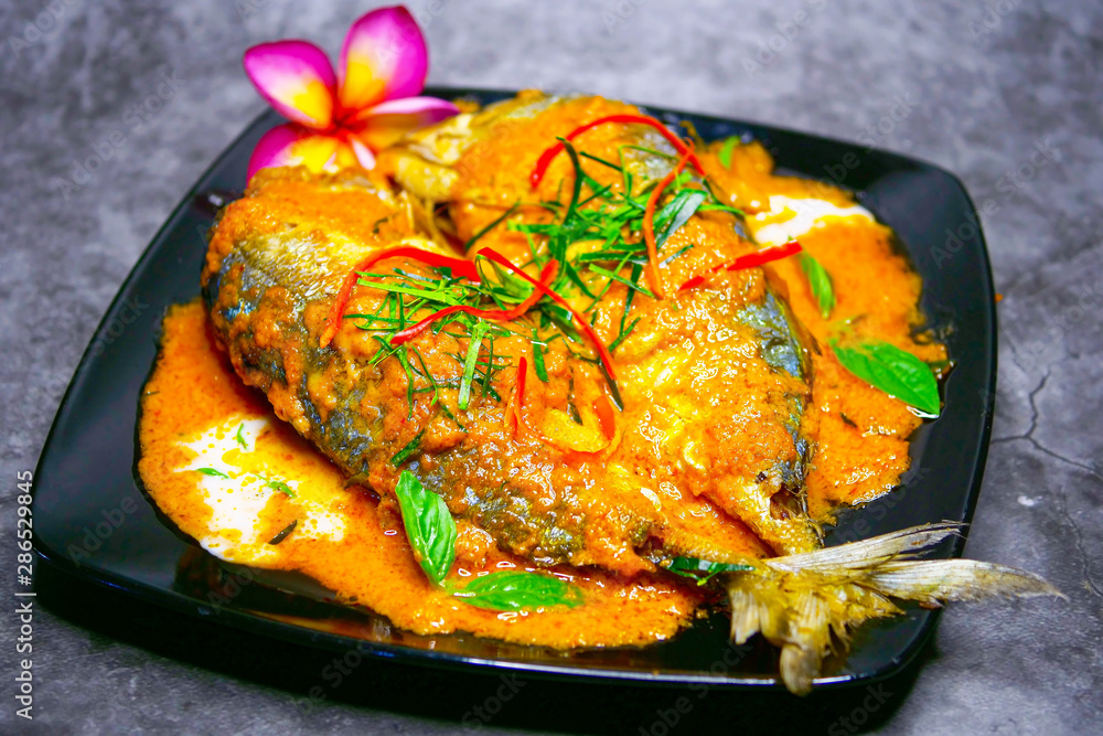 Chuchi mackerel, curry-fried fish,style Thai food Stock Photo | Adobe Stock