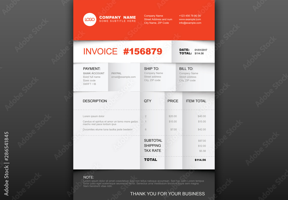 Invoice Layout with Folded Paper Accents Stock Template | Adobe Stock
