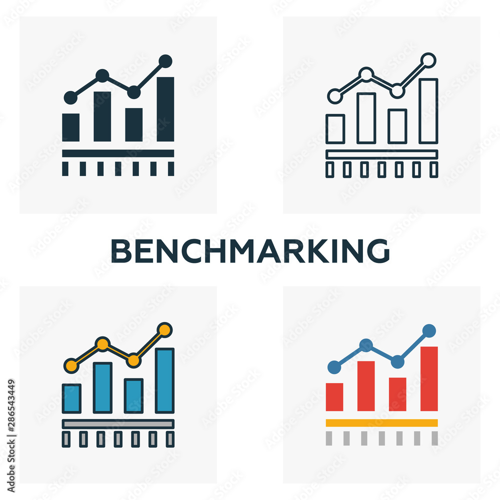 Benchmarking icon set. Four elements in diferent styles from business ...