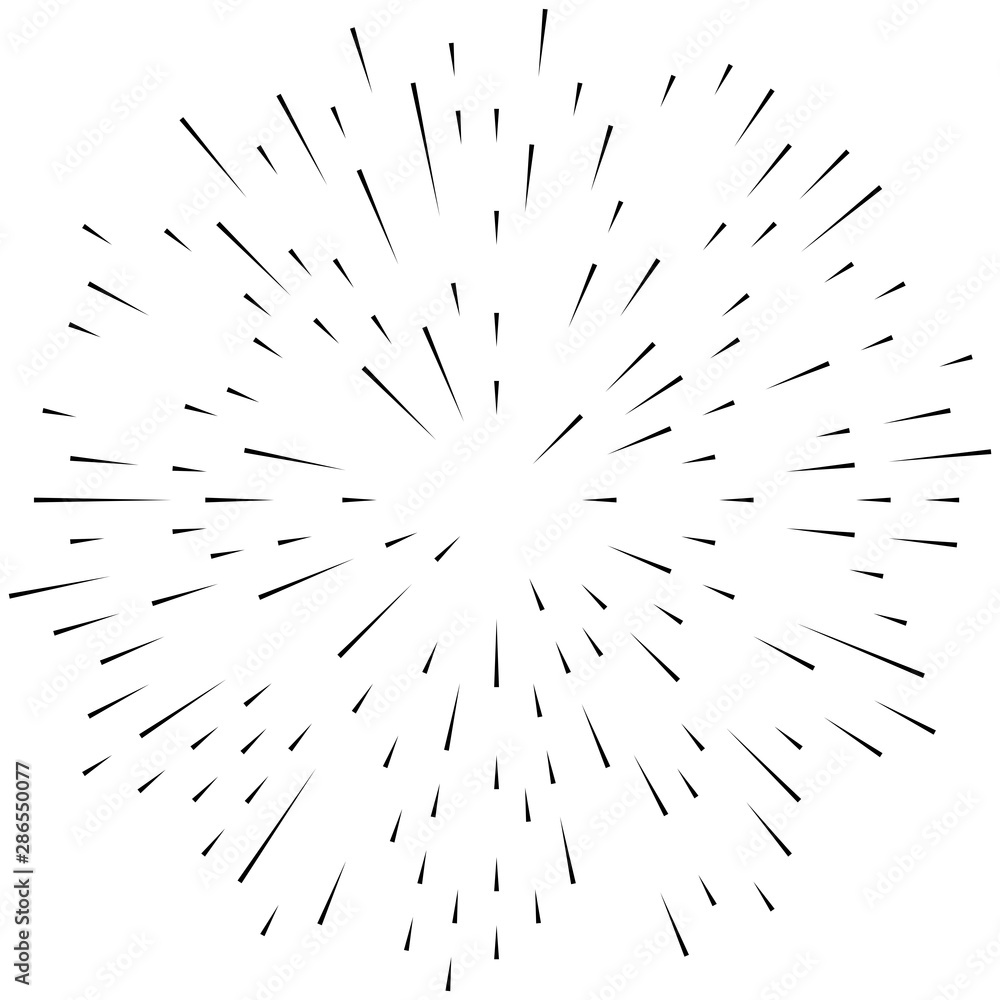 Radial ray, beam lines. Circular radiation stripes pattern. Gleam ...