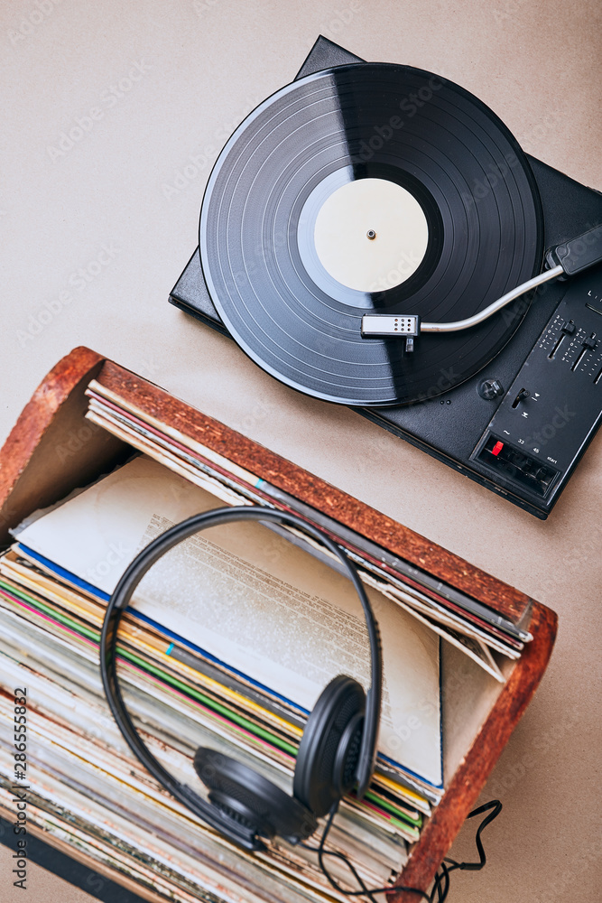 Vinyl records and turntable vinyl player Stock Photo | Adobe Stock