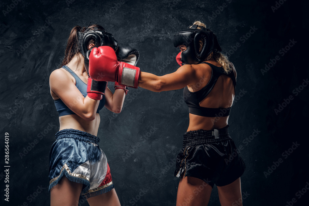 Process of fight between two female boxers, one of them got hit from ...