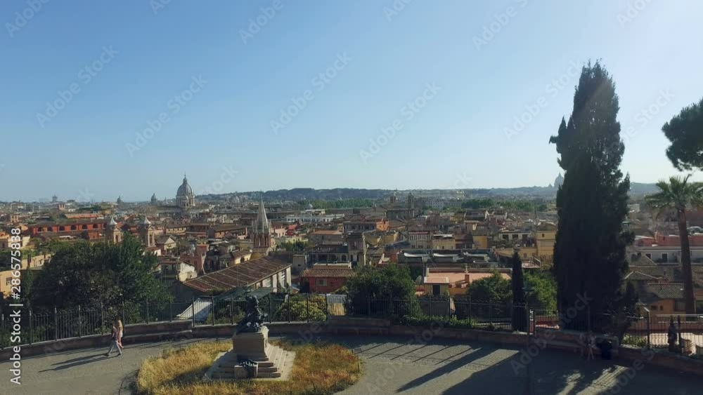 Panoramic view of Rome, Italy from Terrazza Viale del Belvedere in park ...