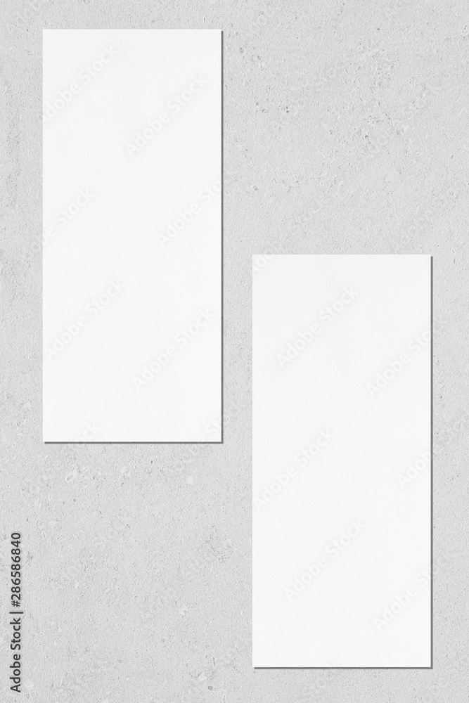 Two empty white vertical rectangle price-list or menu mockups with soft ...