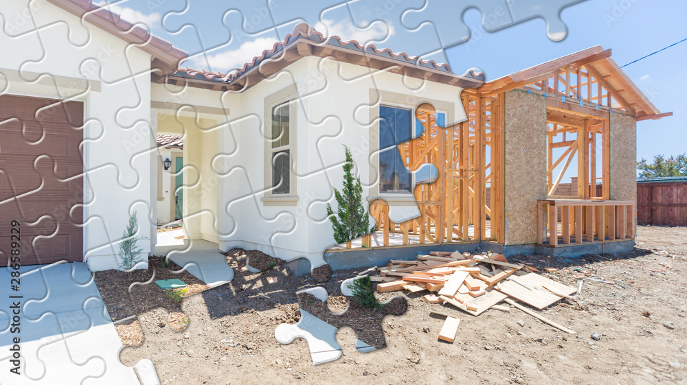 Puzzle Pieces Fitting Together Revealing Finished House Build Over ...