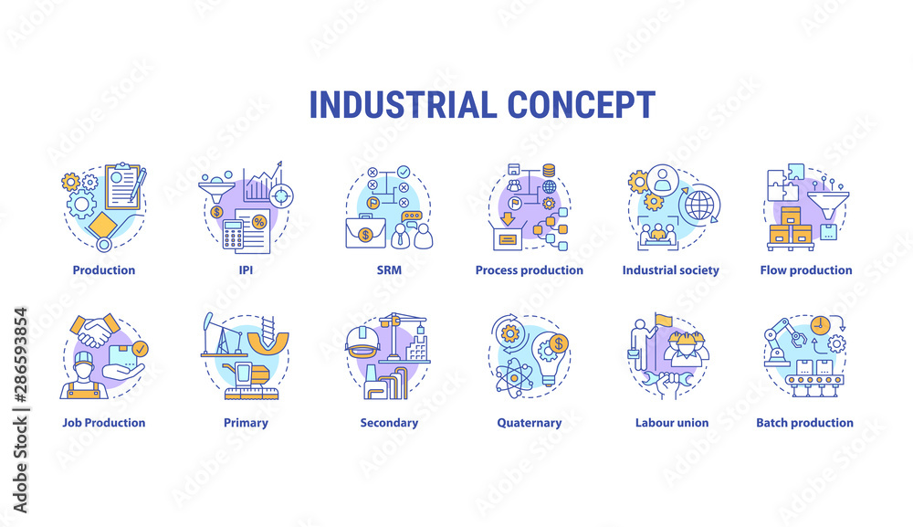 Industrial concept icons set. Economy segment idea thin line ...