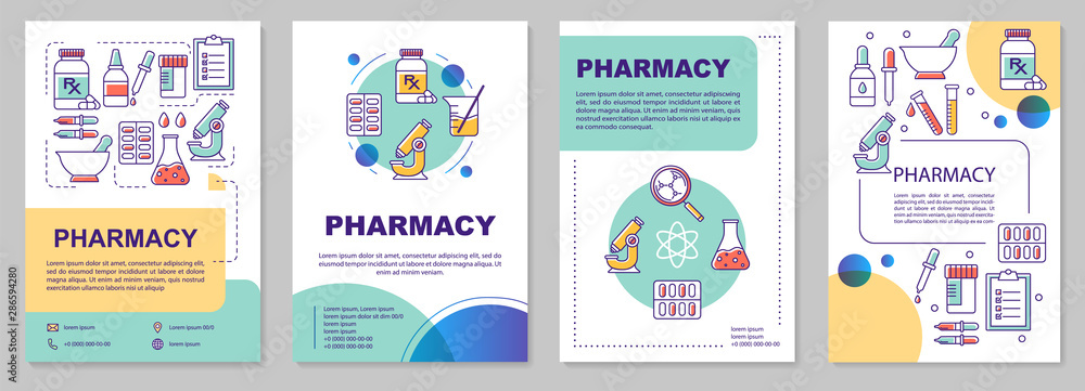 Pharmaceutical industry template layout. Drugs production. Flyer ...