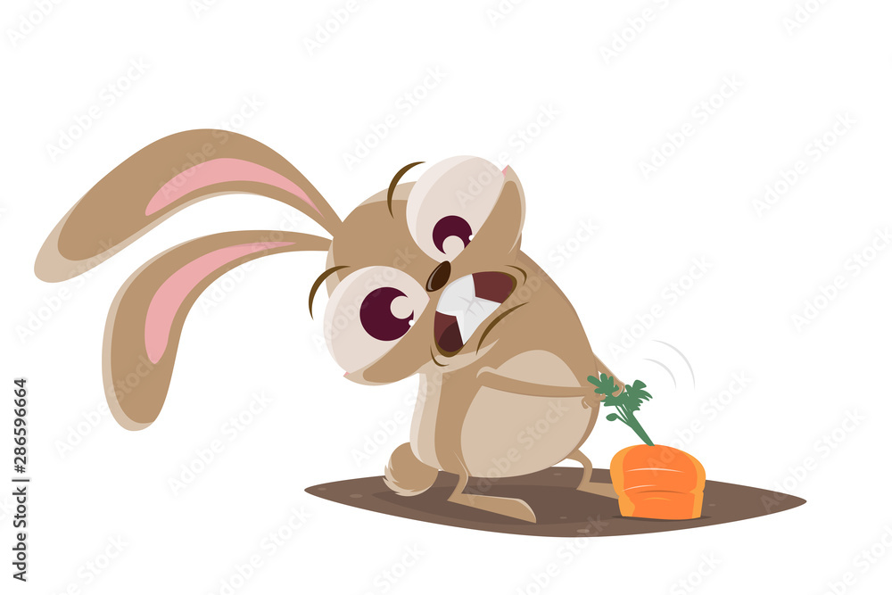 funny cartoon illustration of a crazy rabbit pulling on a carrot Stock ...
