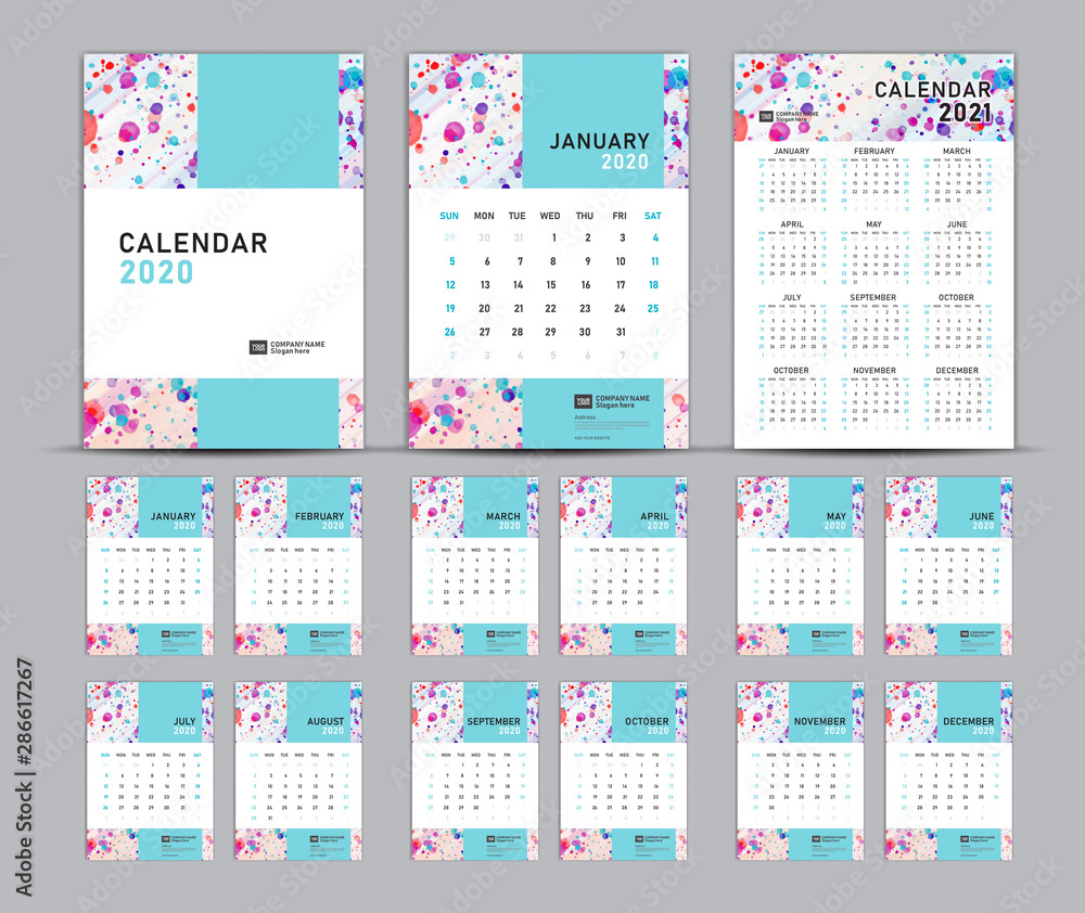 Set Desk Calendar 2020 template vector, pastel concept, Calendar 2021 ...