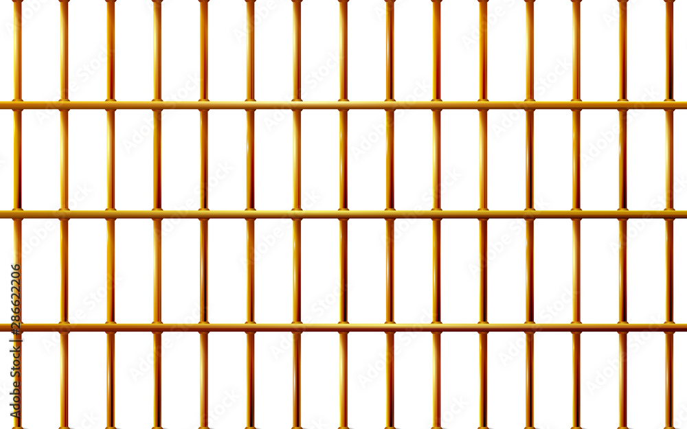 Realistic Jail bars golden, prison background iron interior. Yellow ...