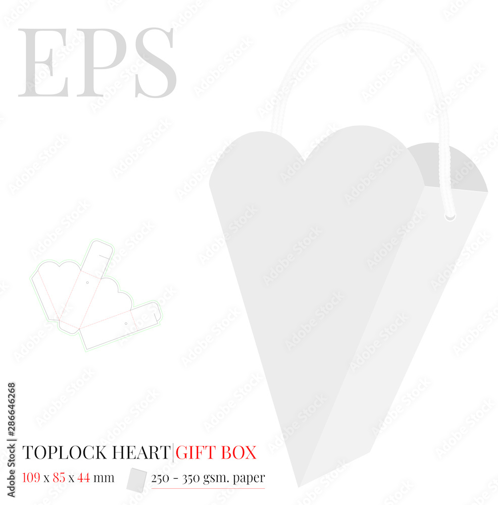 Heart Gift Bag Template. Vector with die cut / laser cut lines. White ...