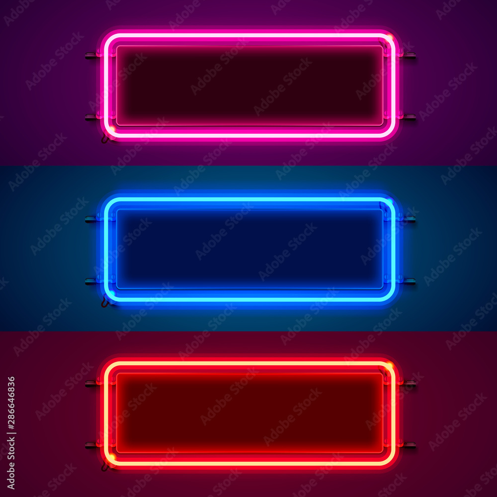 Neon frame sign in the shape of a square. Set color. template design ...