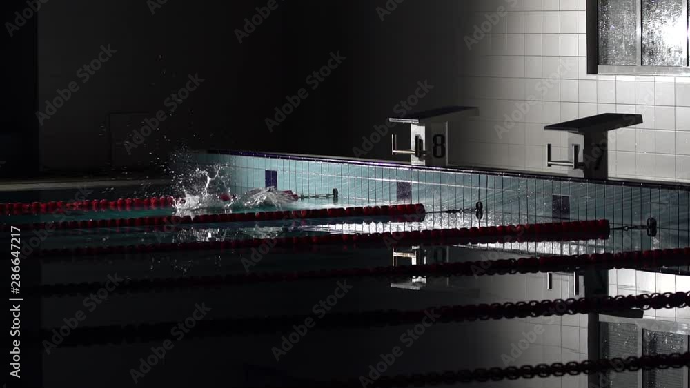Teenager girl Swimmer Dive In Swimming Pool. Female swimmer dives in ...