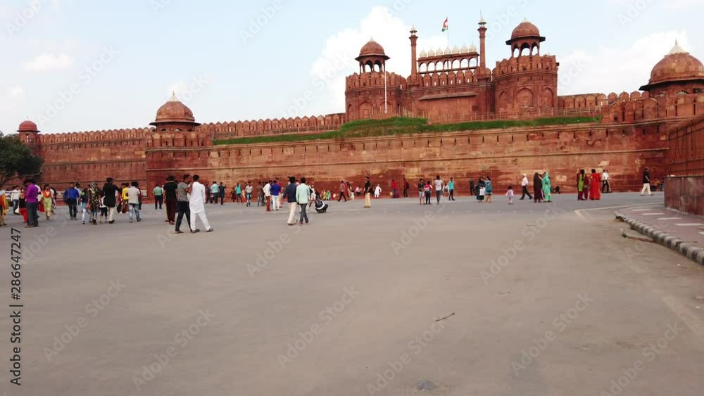 Front facade view of the Red Fort, also called Lal Kila or Lal Qila, is ...